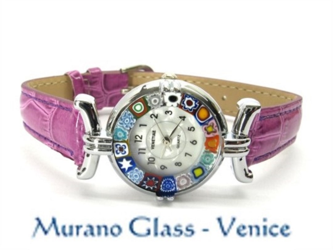 MURANO GLASS WATCH, Millefiori, Italy, Authentic, Handmade, Seiko ...