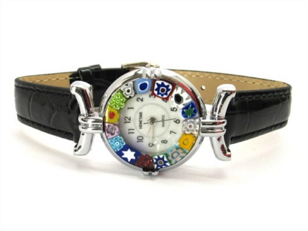 MURANO GLASS WATCH, Millefiori, Italy, Authentic, Handmade, Seiko ...