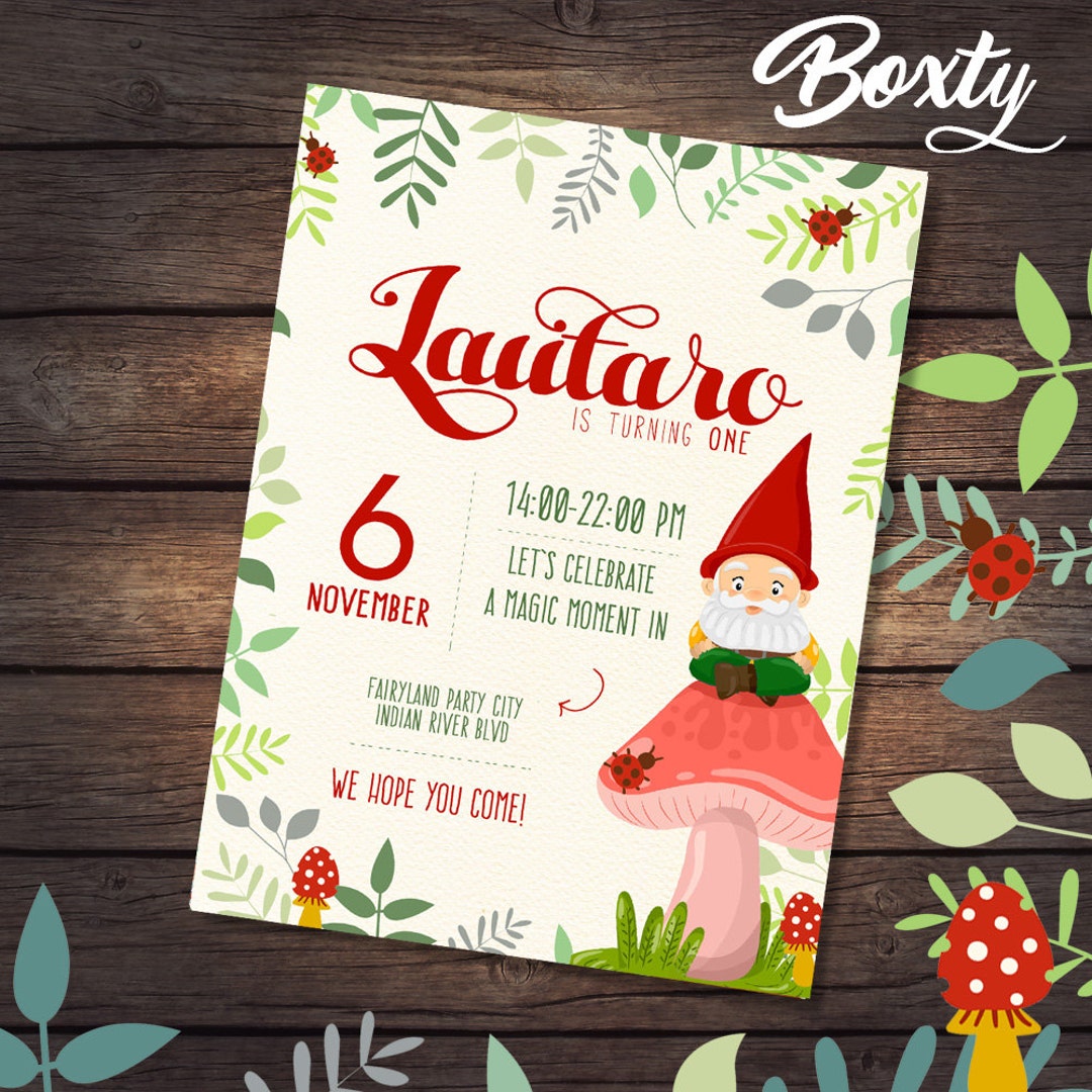 Cute Garden Gnome Birthday Party Printable Invitation - Etsy