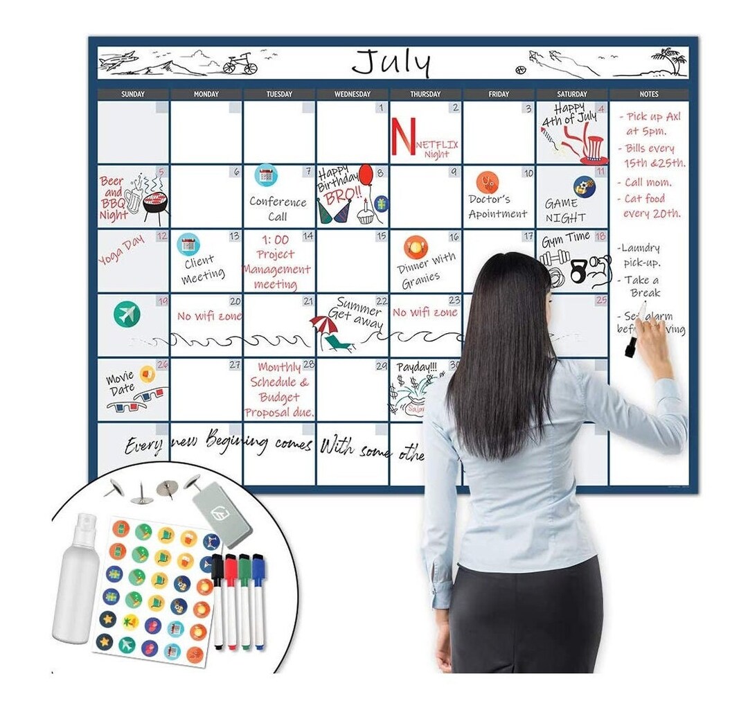Large Wall Calendar - 36" X 48", Dry Erase Calendar - Monthly 2025 ...