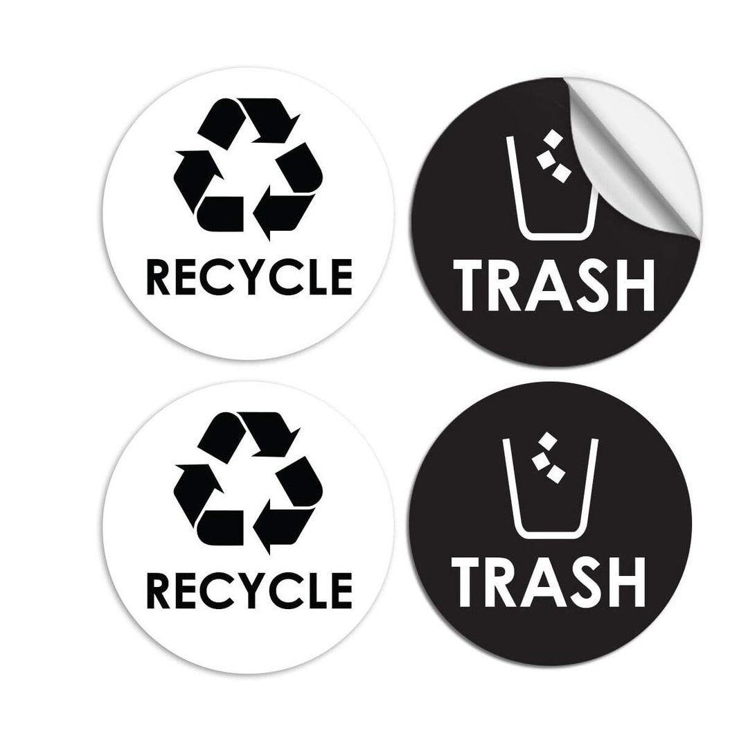 Recycling & Trash Bin Stickers - [4-pack, 4" Inch Round Decals] - Easy ...