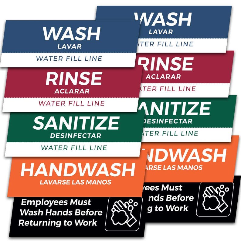 10 Pack Wash Rinse Sanitize Sink Labels, Waterproof Sticker Signs, 3 ...