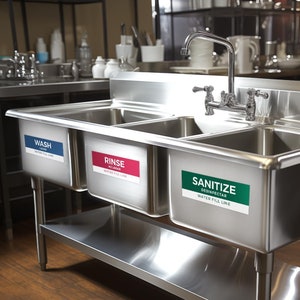 5 Pack Wash Rinse Sanitize Sink Labels, Waterproof Sticker Signs, 3 ...