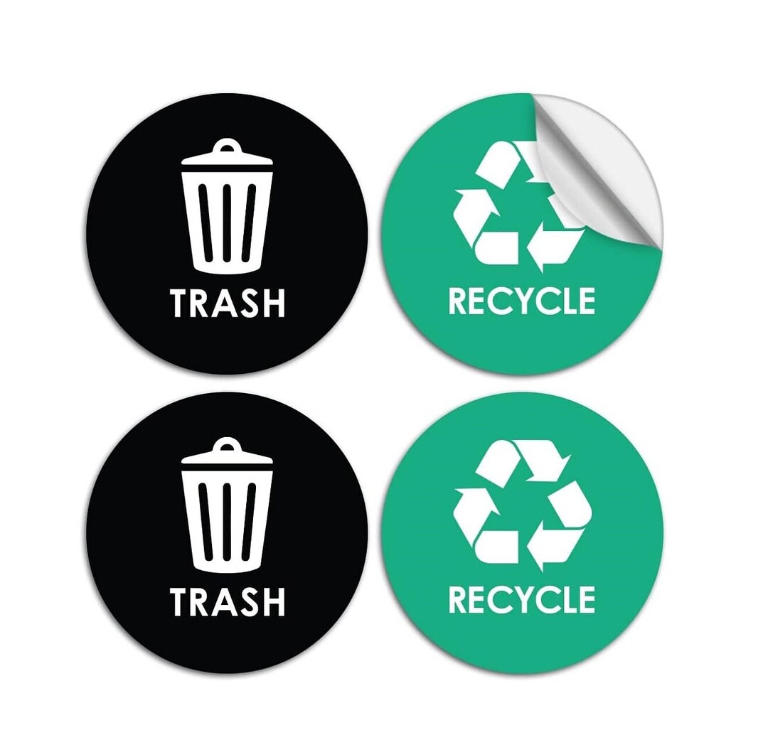 Recycling & Trash Bin Stickers 4-pack, 3 Inch Round Decals Easy to ...