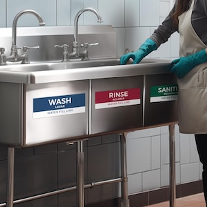 5 Pack Wash Rinse Sanitize Sink Labels, Waterproof Sticker Signs, 3 ...