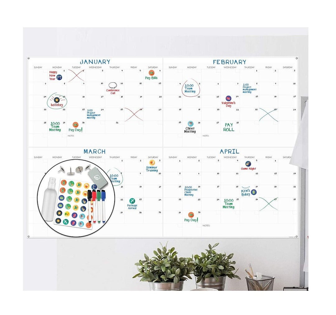 X Large Dry Erase Wall Calendar 24x 36 4 Month Premium Giant Oversized ...