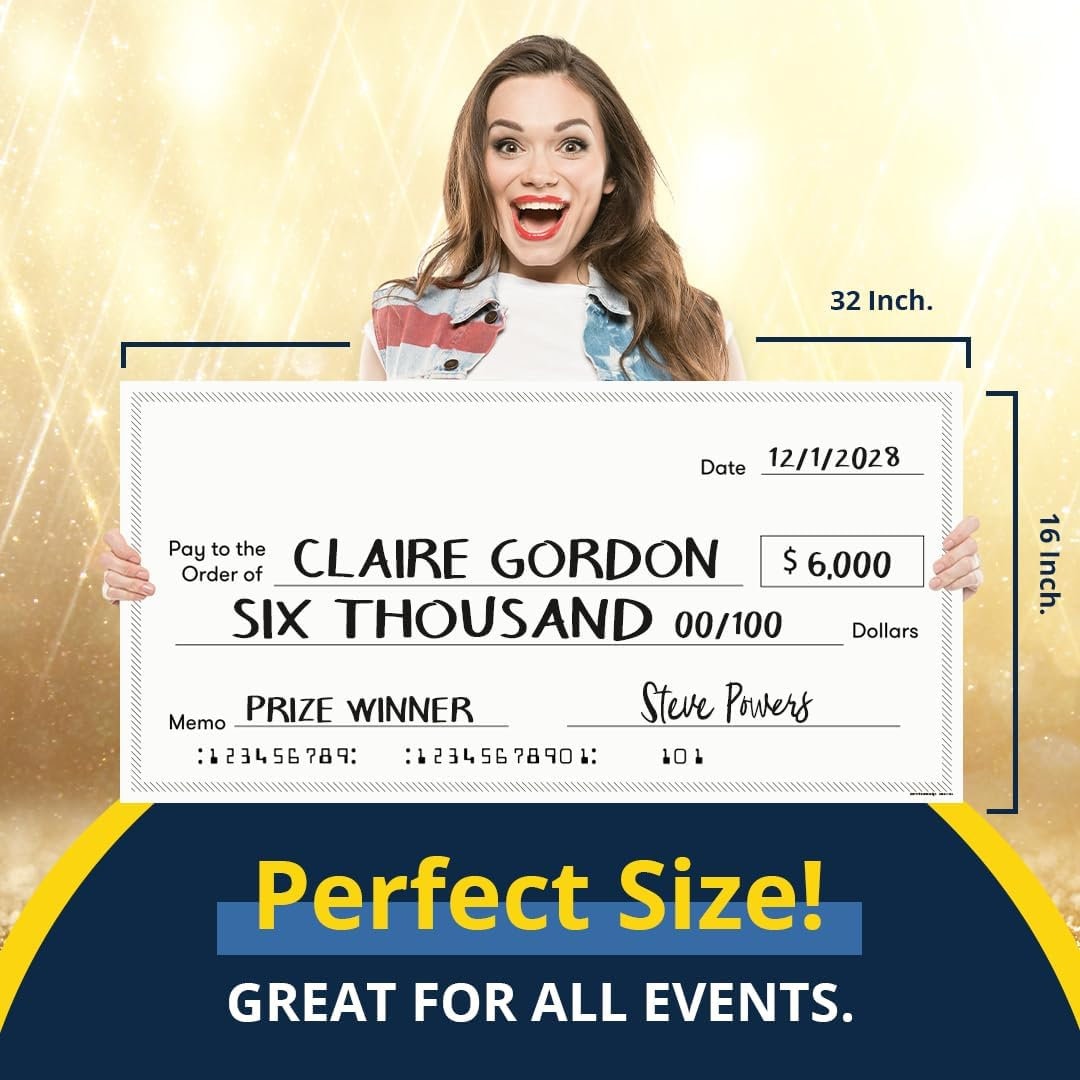 Giant Fake Award Presentation Dry Erase Check - 16" X 32" - Large ...