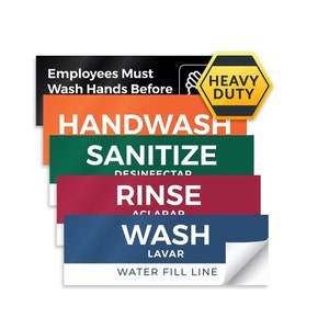5 Pack Wash Rinse Sanitize Sink Labels, Waterproof Sticker Signs, 3 ...