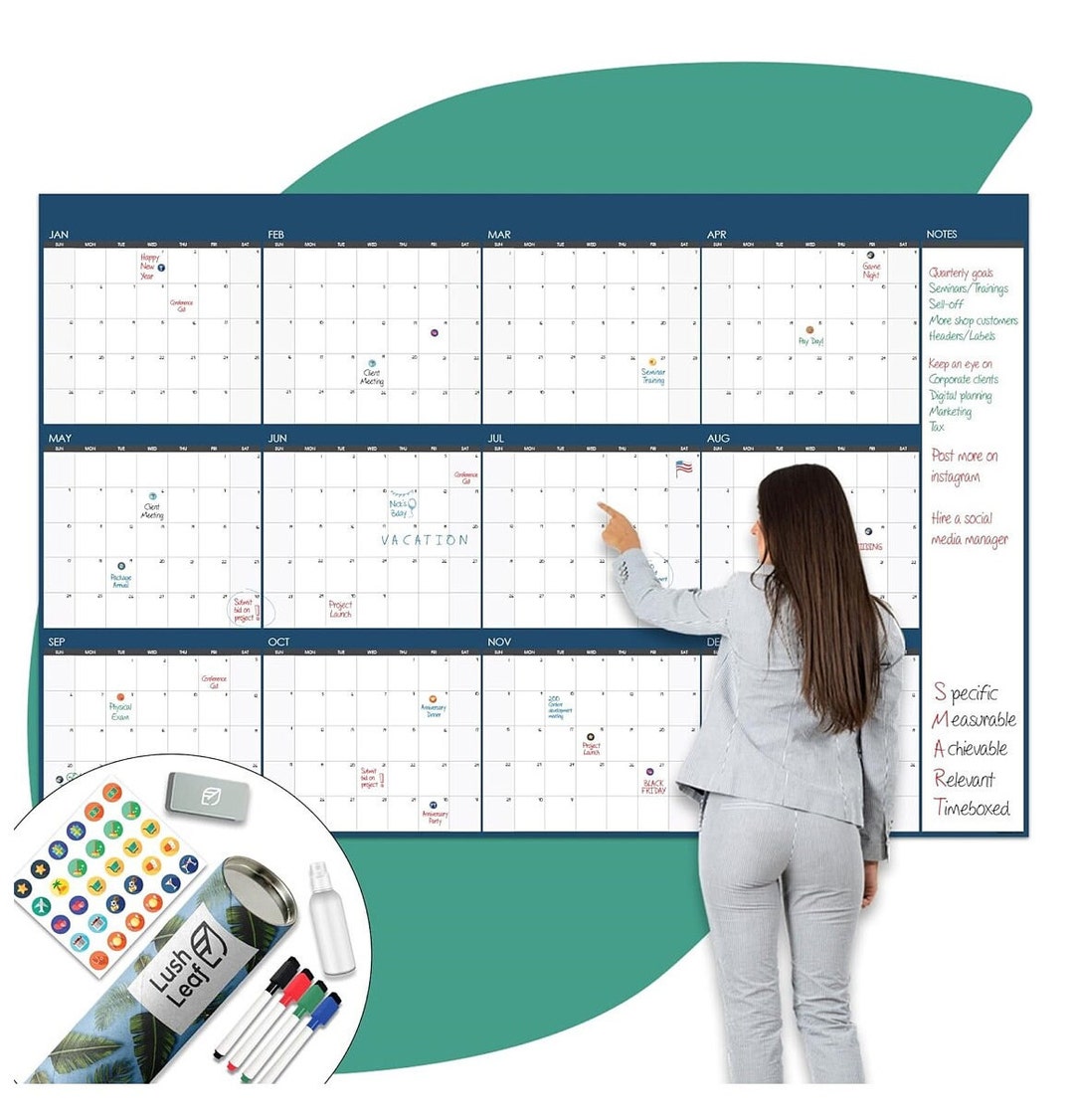 Large Wall Calendar - 48" X 74", Dry Erase Giant Calendar - Full Year ...