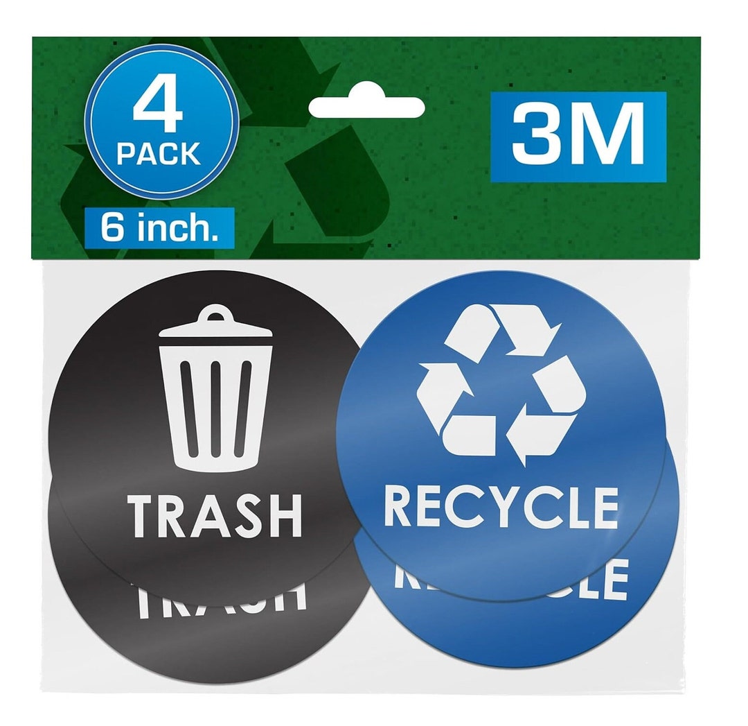 Recycling & Trash Bin Stickers - [4-pack, 6" Inch Round Decals] - Easy ...