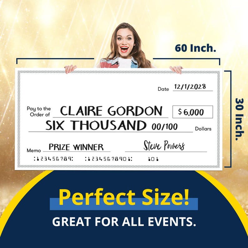 Giant Fake Award Presentation Check: 30" X 60" Novelty Prop - Etsy
