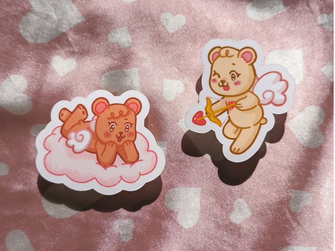 Cupid Bears Pair of Glossy Vinyl Stickers for Valentine's Day Cupid ...
