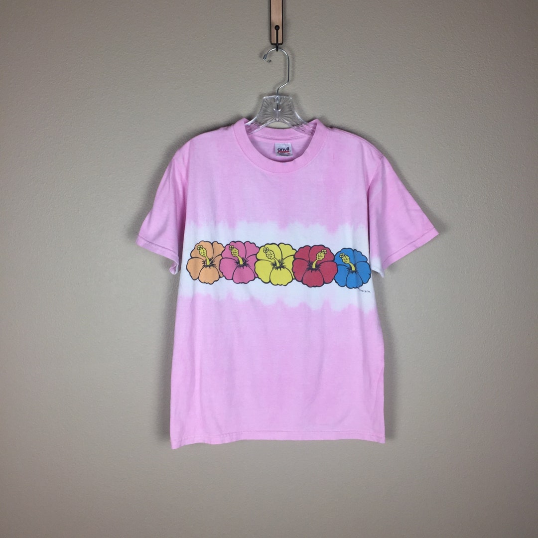 Vintage Hibiscus Flower T-shirt (sz Medium) Pink Tie Dye Simple Floral ...