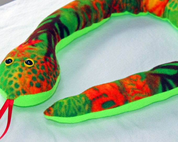 Snake, Stuffed Fleece Snake, Snake Toy, Green, Orange Brown Snake, Soft ...