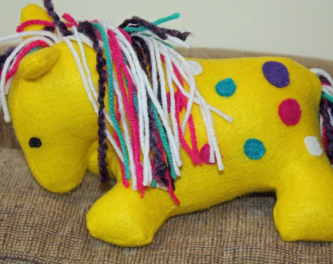 Horse, Yellow Polka Dotted Pony, Felt, Yellow, Pony, Stuffed Horse ...