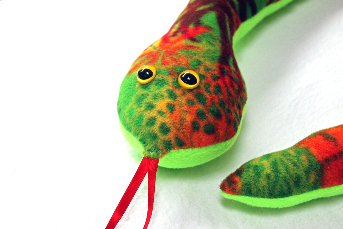 Snake, Stuffed Fleece Snake, Snake Toy, Green, Orange Brown Snake, Soft ...