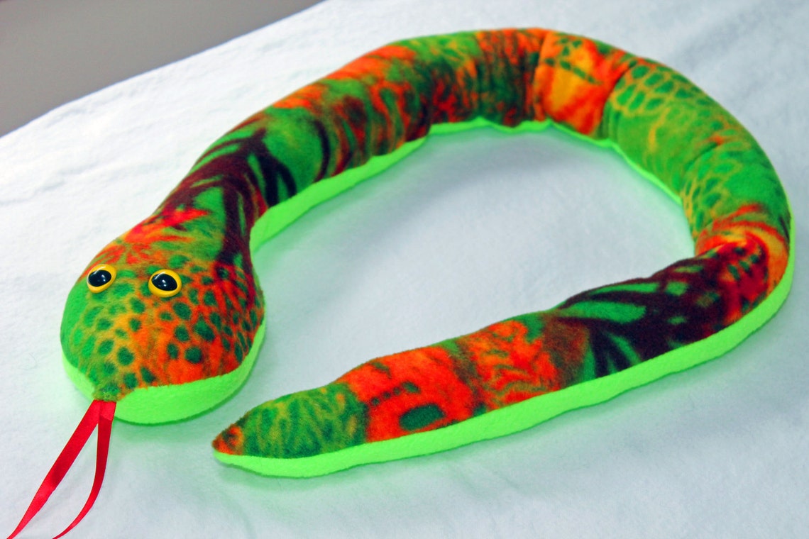 Snake, Stuffed Fleece Snake, Snake Toy, Green, Orange Brown Snake, Soft ...