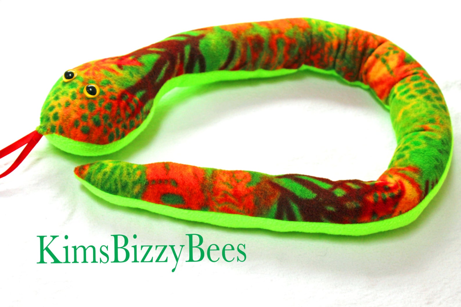 Snake, Stuffed Fleece Snake, Snake Toy, Green, Orange Brown Snake, Soft ...