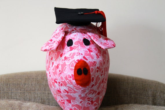 Pig Graduation Pig Autograph Pig Pink Red Hearts Pig | Etsy
