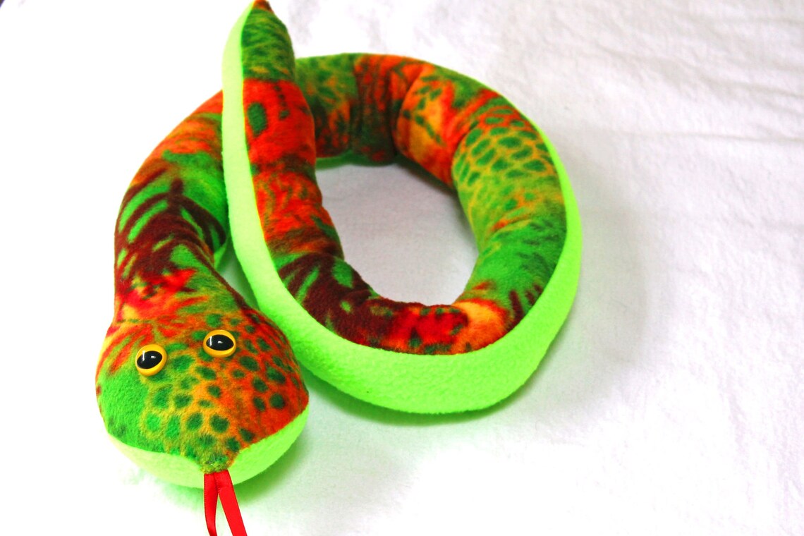 Snake, Stuffed Fleece Snake, Snake Toy, Green, Orange Brown Snake, Soft ...