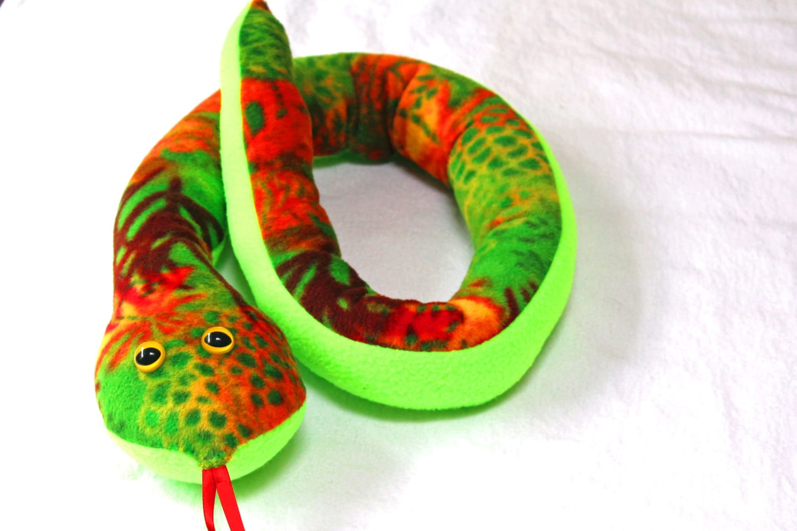 Snake Stuffed Fleece Snake Snake Toy Green Orange Brown | Etsy