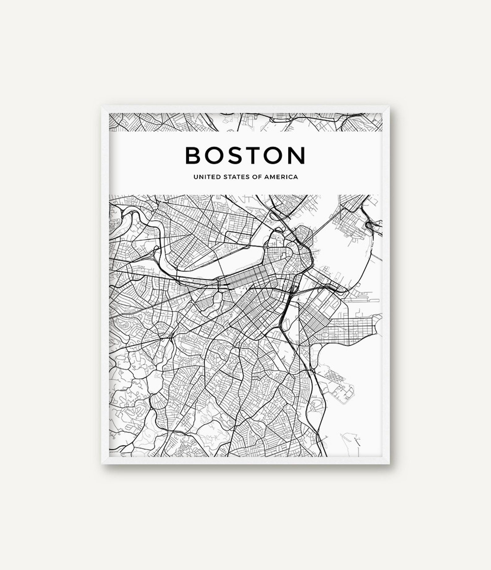 Boston Map Print Boston Print Black and White Boston City - Etsy