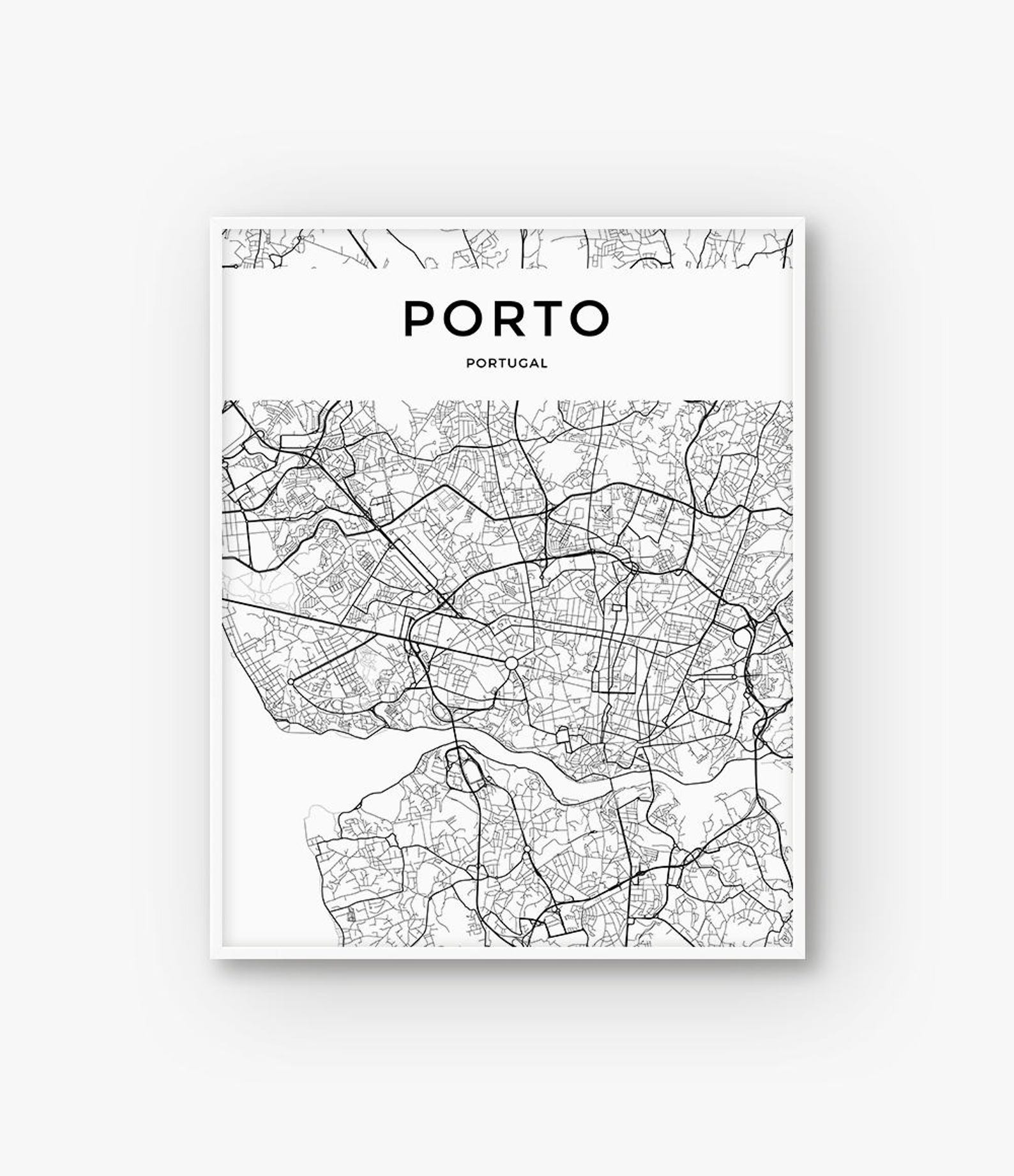 Porto Map Print Porto Print Porto Poster Black and White - Etsy