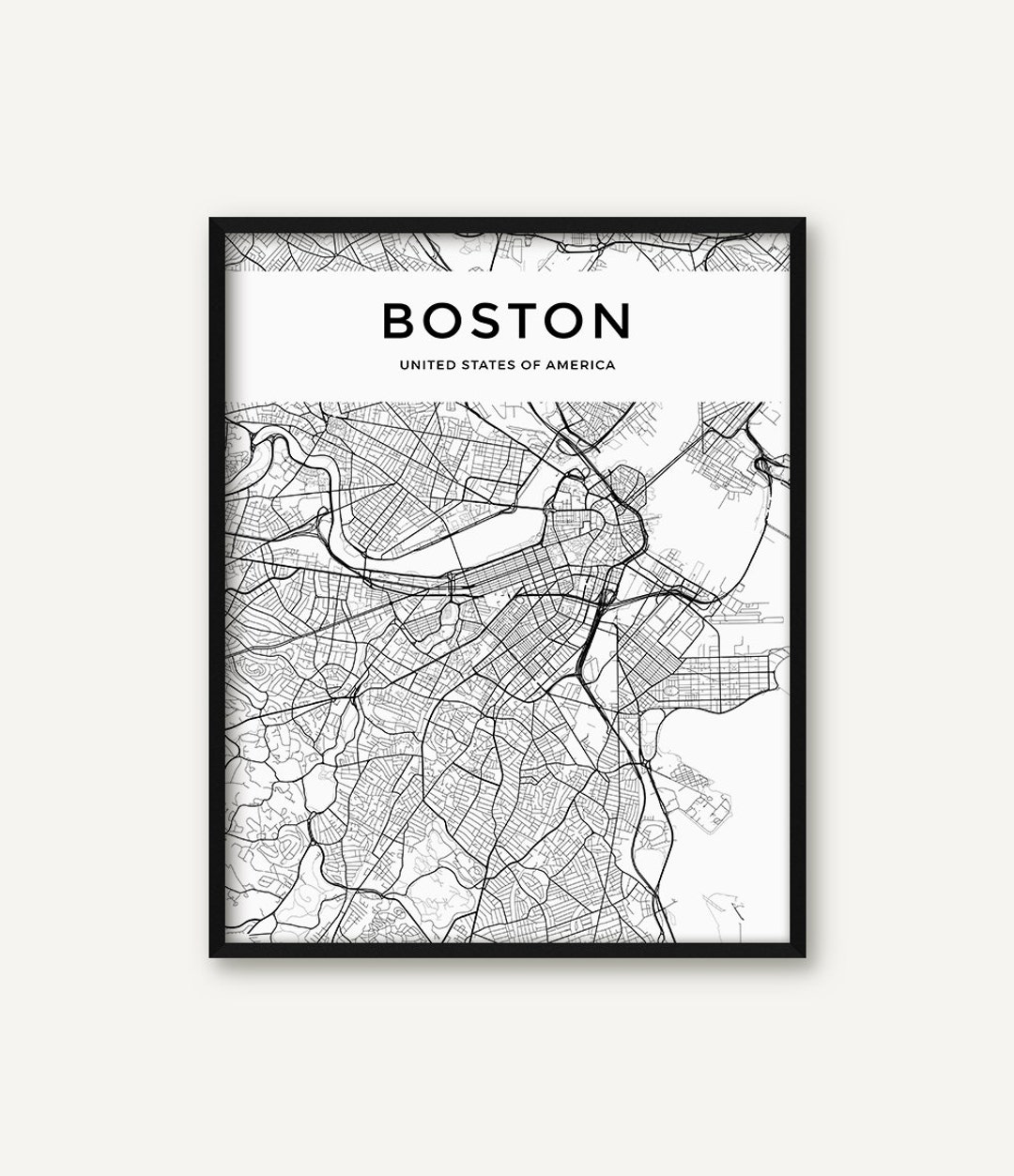 Boston Map Print, Boston Print, Black and White Boston City Map, Boston ...
