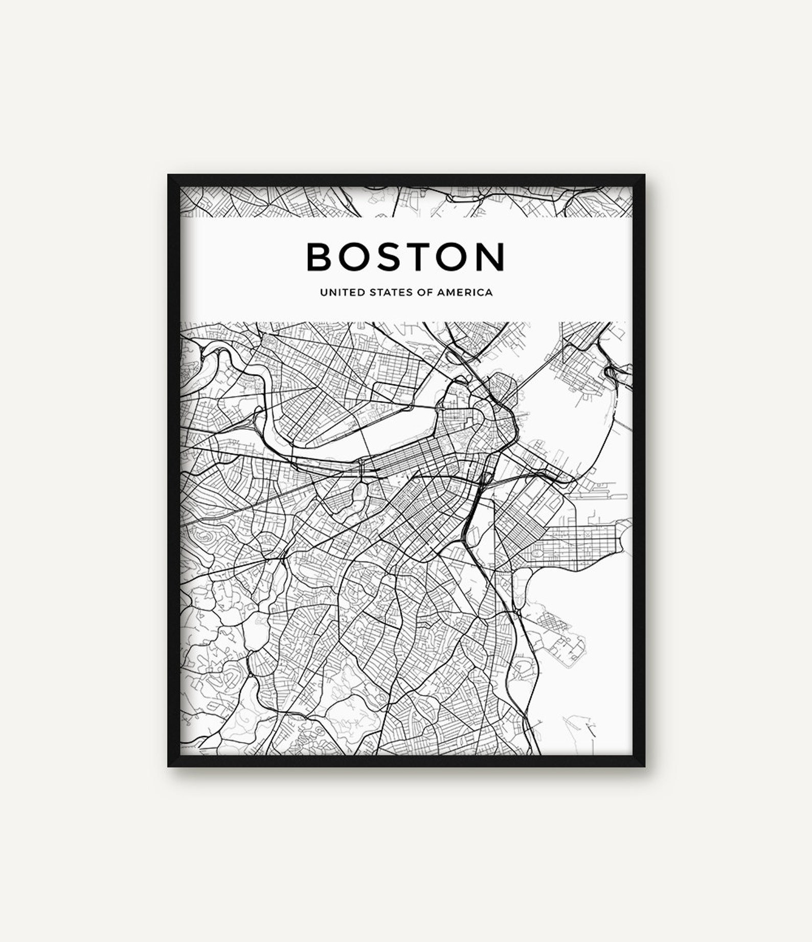 Boston Map Print, Boston Print, Black and White Boston City Map, Boston ...