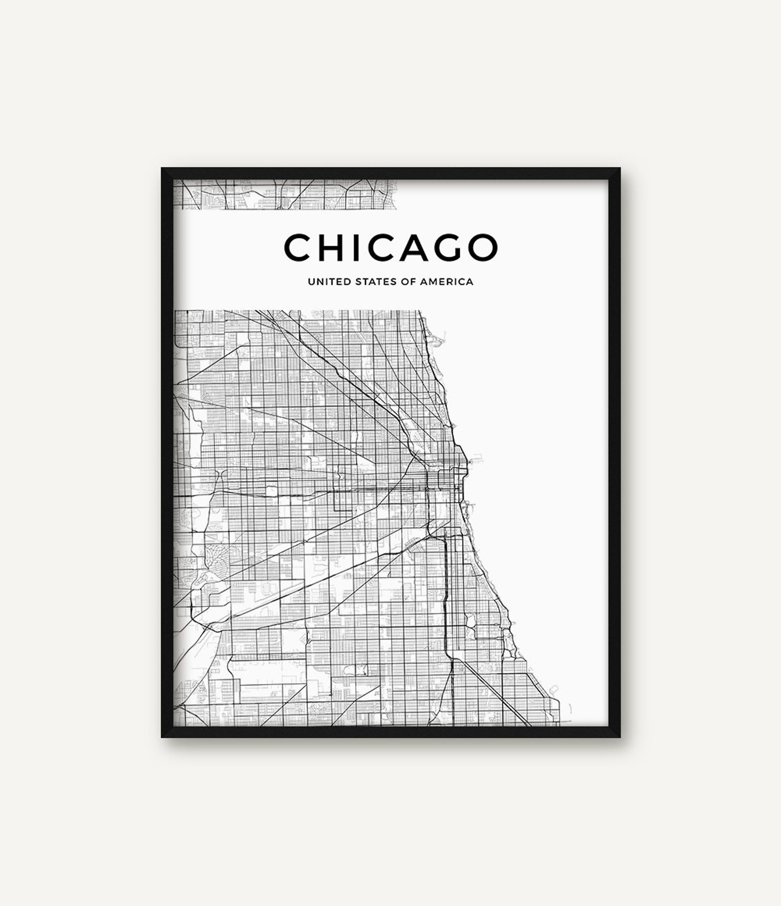 Chicago Map Print Chicago Print Black and White Chicago Wall - Etsy