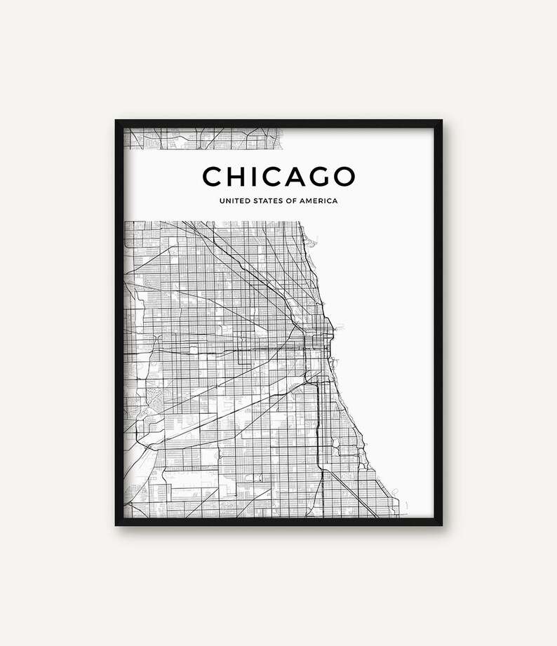 Chicago Map Print Chicago Print Black and White Chicago Wall - Etsy