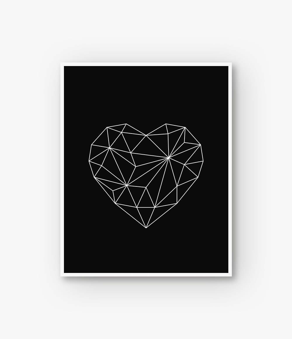 Heart Print Black and White Heart Printable Geometric Heart - Etsy