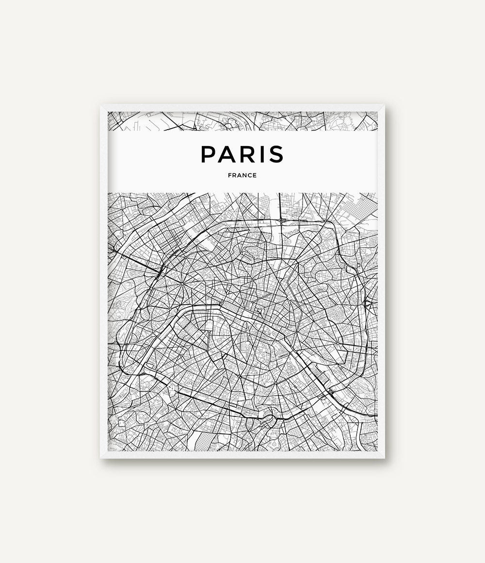 Paris Map Print, Paris Print, Paris Wall Art, Paris Poster, Black and ...