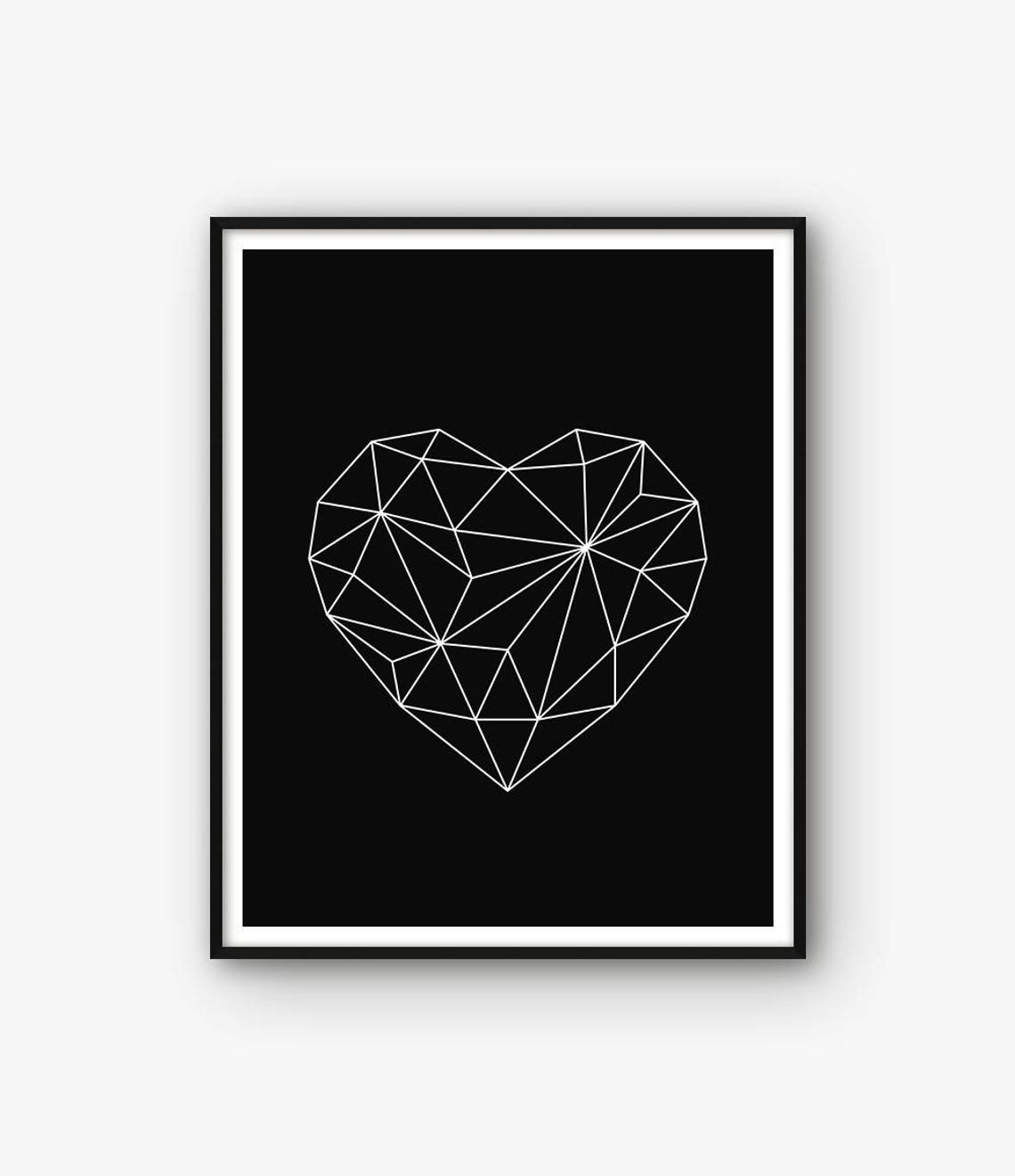 Heart Print Black and White Heart Printable Geometric Heart | Etsy