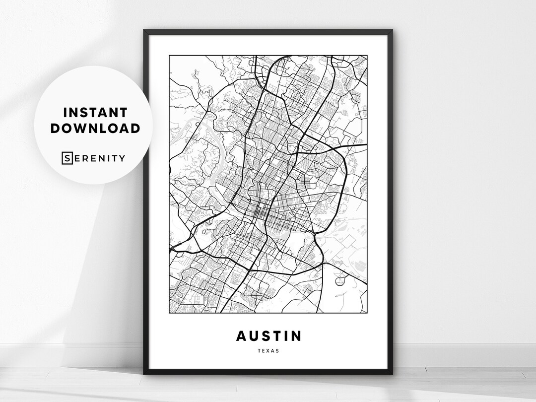 Austin City Map Poster, Texas Street Map Wall Art, Minimalist Travel ...