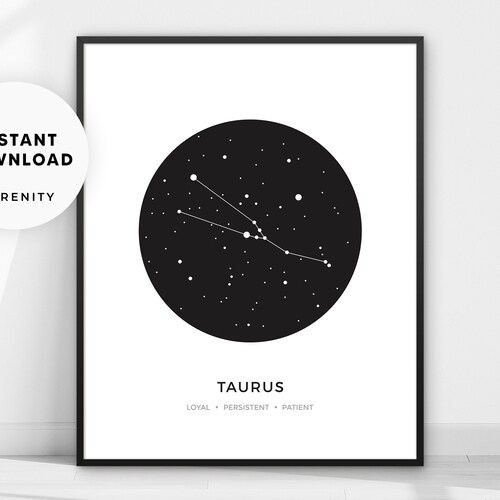 Taurus Constellation Print Zodiac Sign Wall Art Minimalist - Etsy