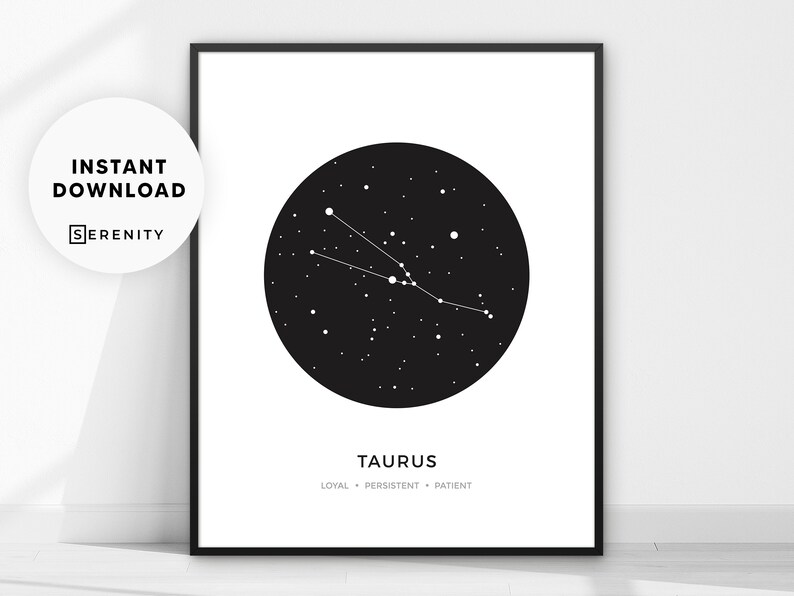 Taurus Constellation Print Zodiac Sign Wall Art Minimalist - Etsy