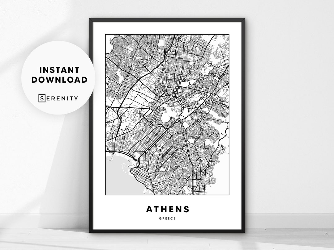 Athens Map Poster, City Map Print, Greece Travel Wall Art, Minimalist ...