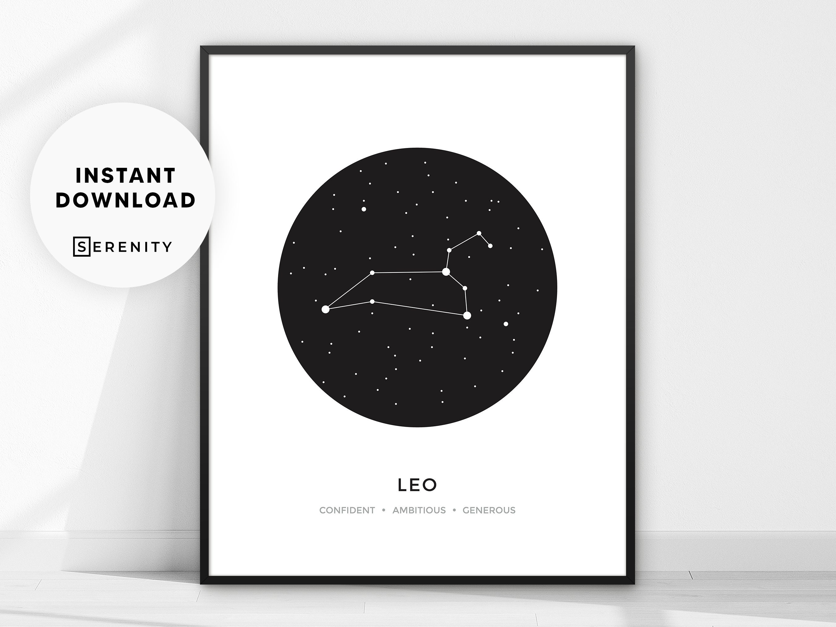 Leo Zodiac Print Zodiac Poster Leo Zodiac Printable Black and White ...