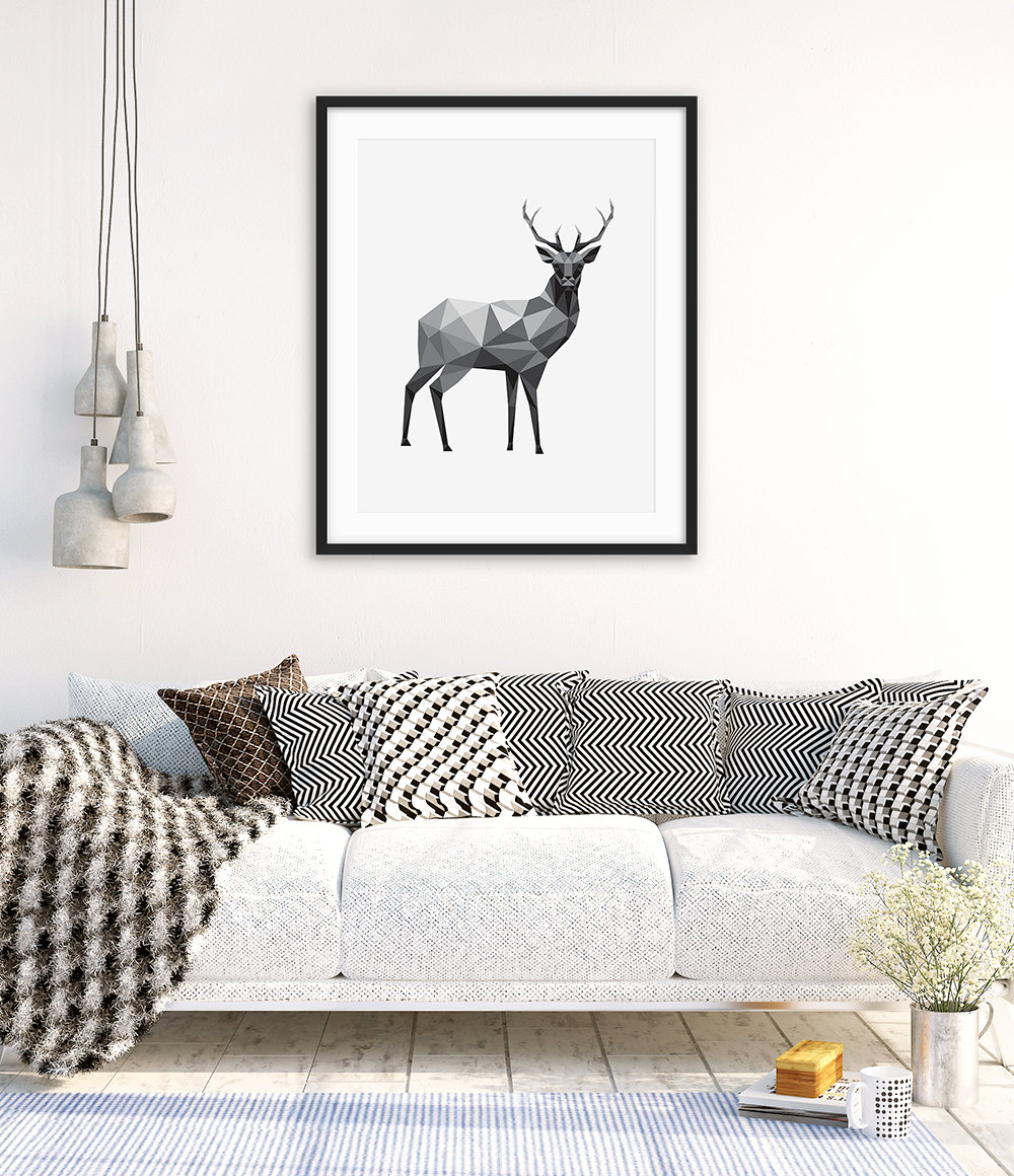 Christmas Deer Print, Geometric Animal Wall Art, Printable Illustration ...