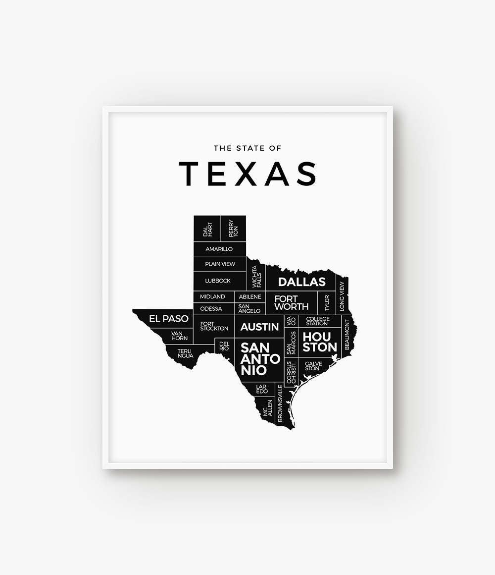 Texas Map, Texas Print, Texas Poster, Texas State, Texas Art, 5x7 Print ...