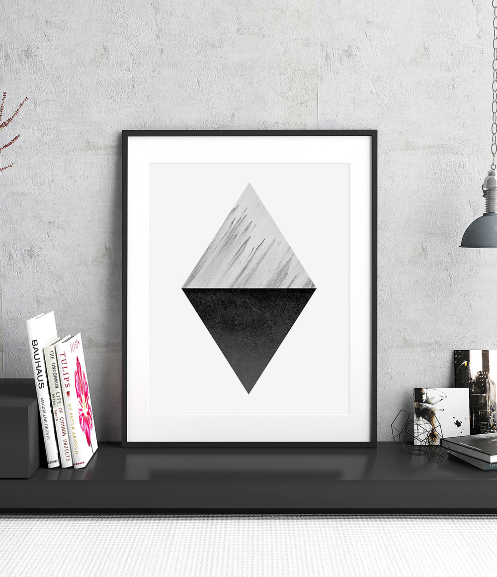 Black and White Abstract Art Geometric Print Triangles Wall - Etsy