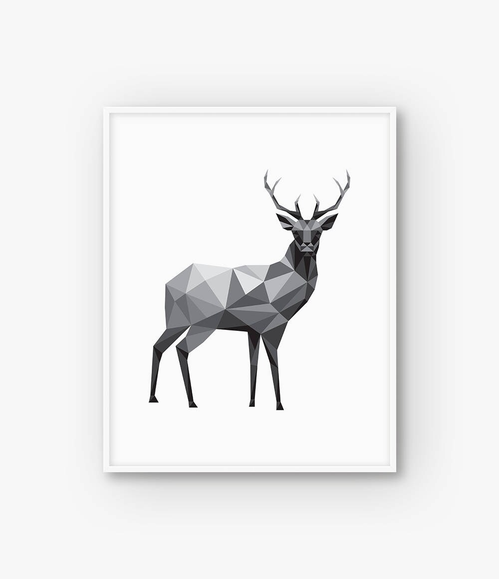 Christmas Deer Print, Geometric Animal Wall Art, Printable Illustration ...