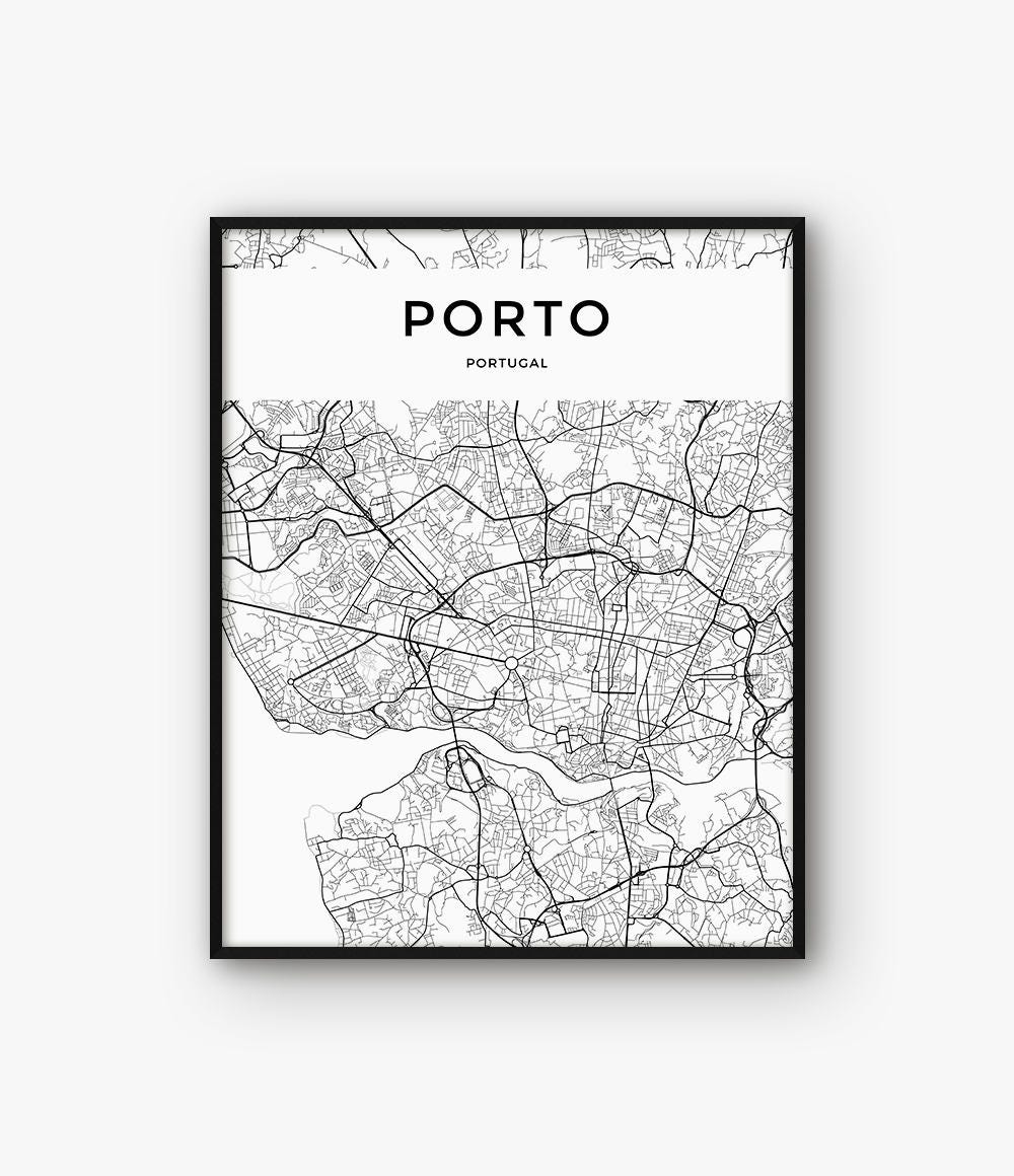 Porto Map Print Porto Print Porto Poster Black and White - Etsy