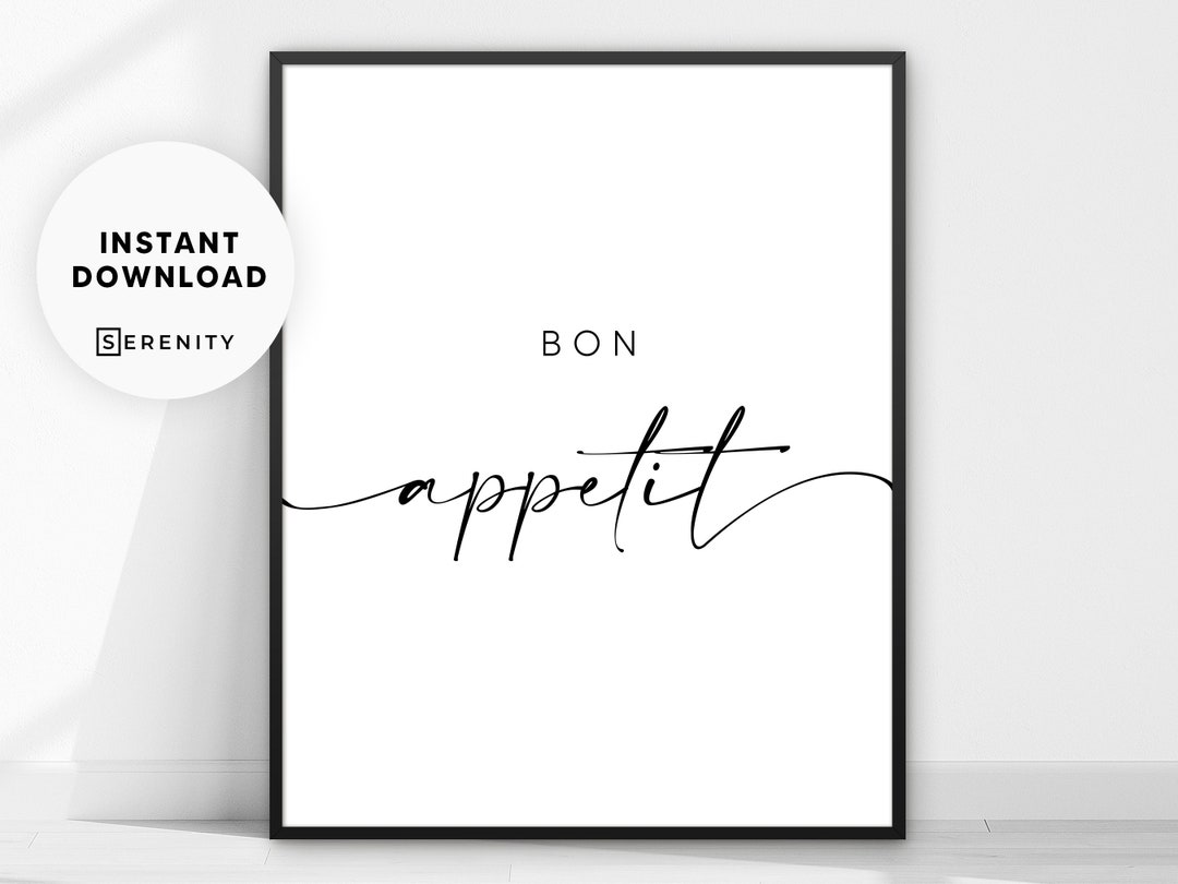 Bon Appetit Print, Kitchen Poster, Typography Wall Art, Minimalist ...