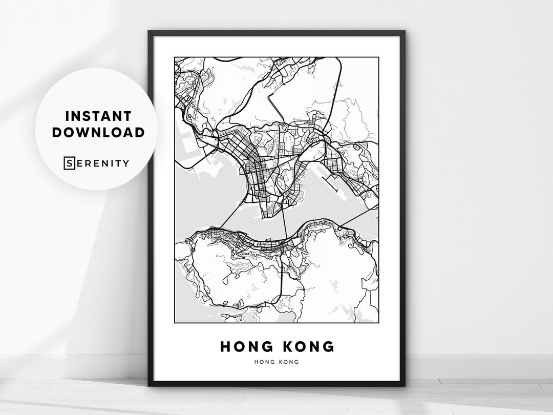 Hong Kong Map Poster, City Map Print, Street Map Wall Art, Minimalist ...