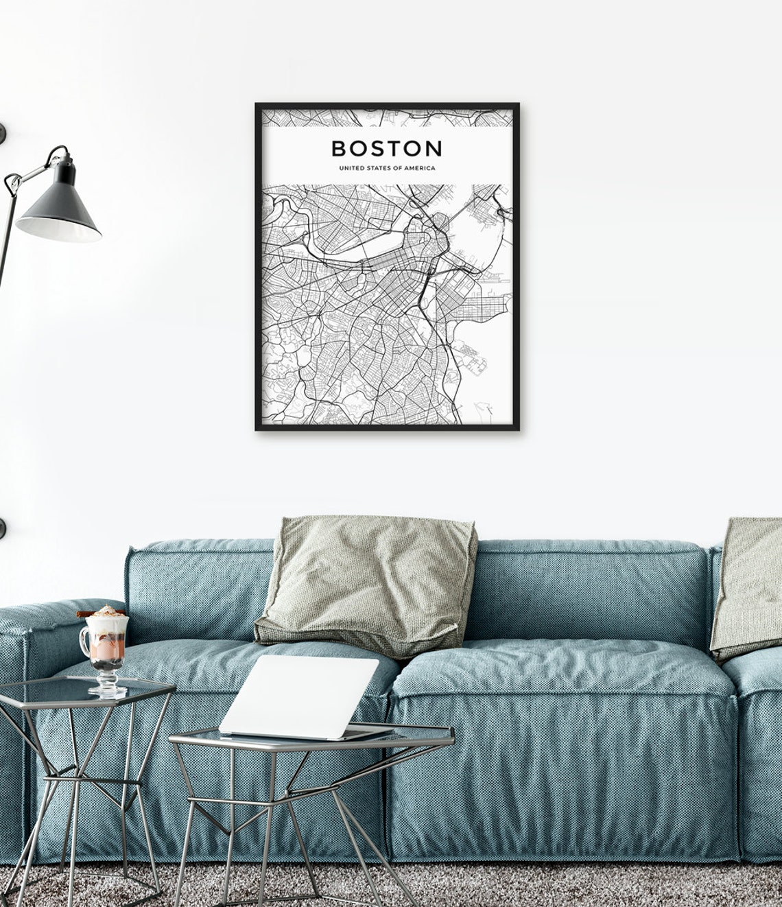 Boston Map Print Boston Print Black and White Boston City - Etsy