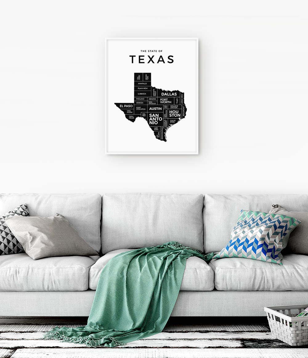 Texas Map Texas Print Texas Poster Texas State Texas Art - Etsy