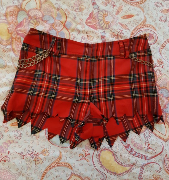 Customized Punk Cut off Tartan Shorts With Gold Chains Uk 8 10 | Etsy