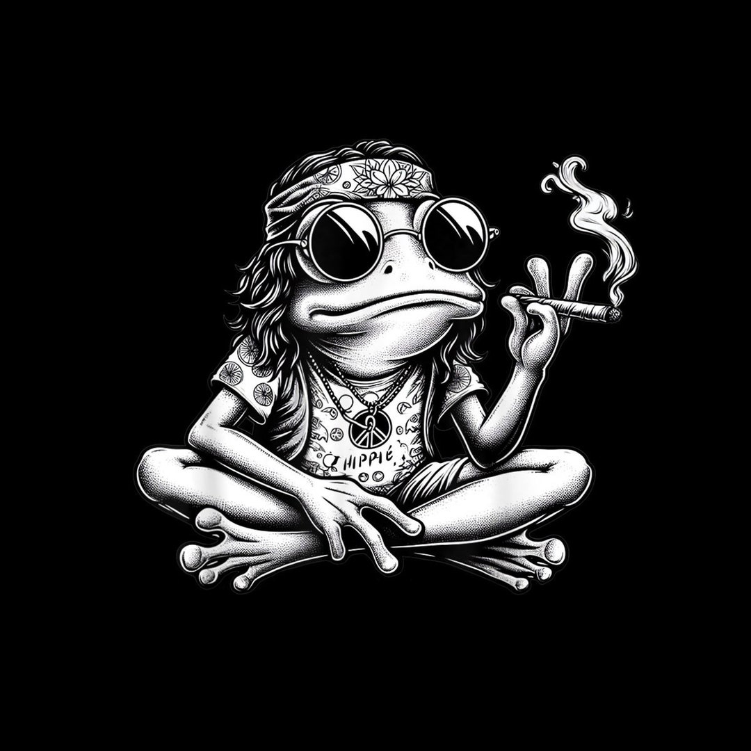 Hippie Frog Smoking Marijuana Funny Frog Weed Smokers Design PNG ...